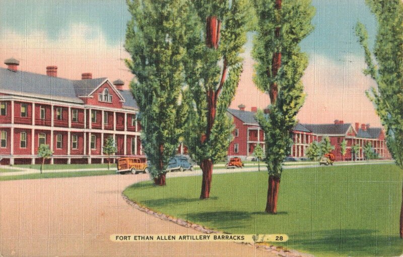 Circa 1939 Fort Ethan Allen Artillery Barracks WWII Old Cars Linen ...