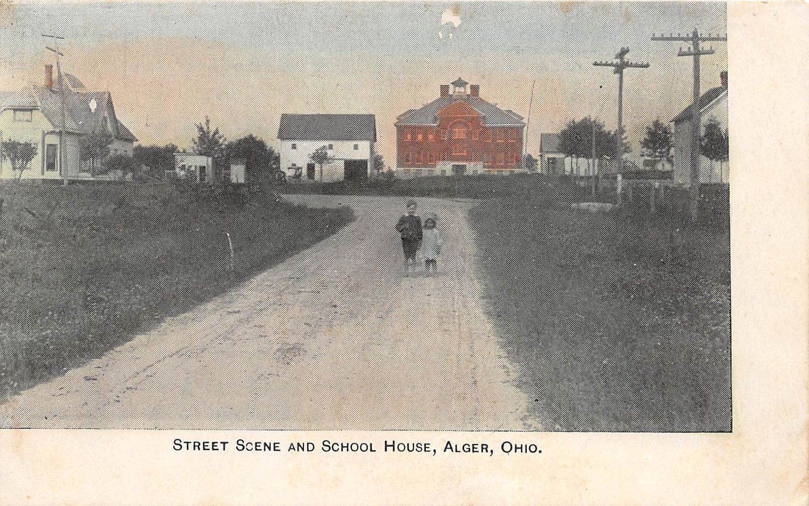 E10/ Alger Ohio Postcard 1908 Street Scene School House Building ...
