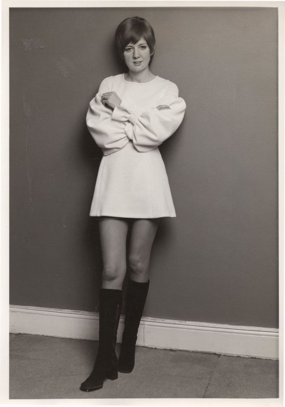 Cilla Black Models in 1970s White Mini Dress Glamour Press Photo ...