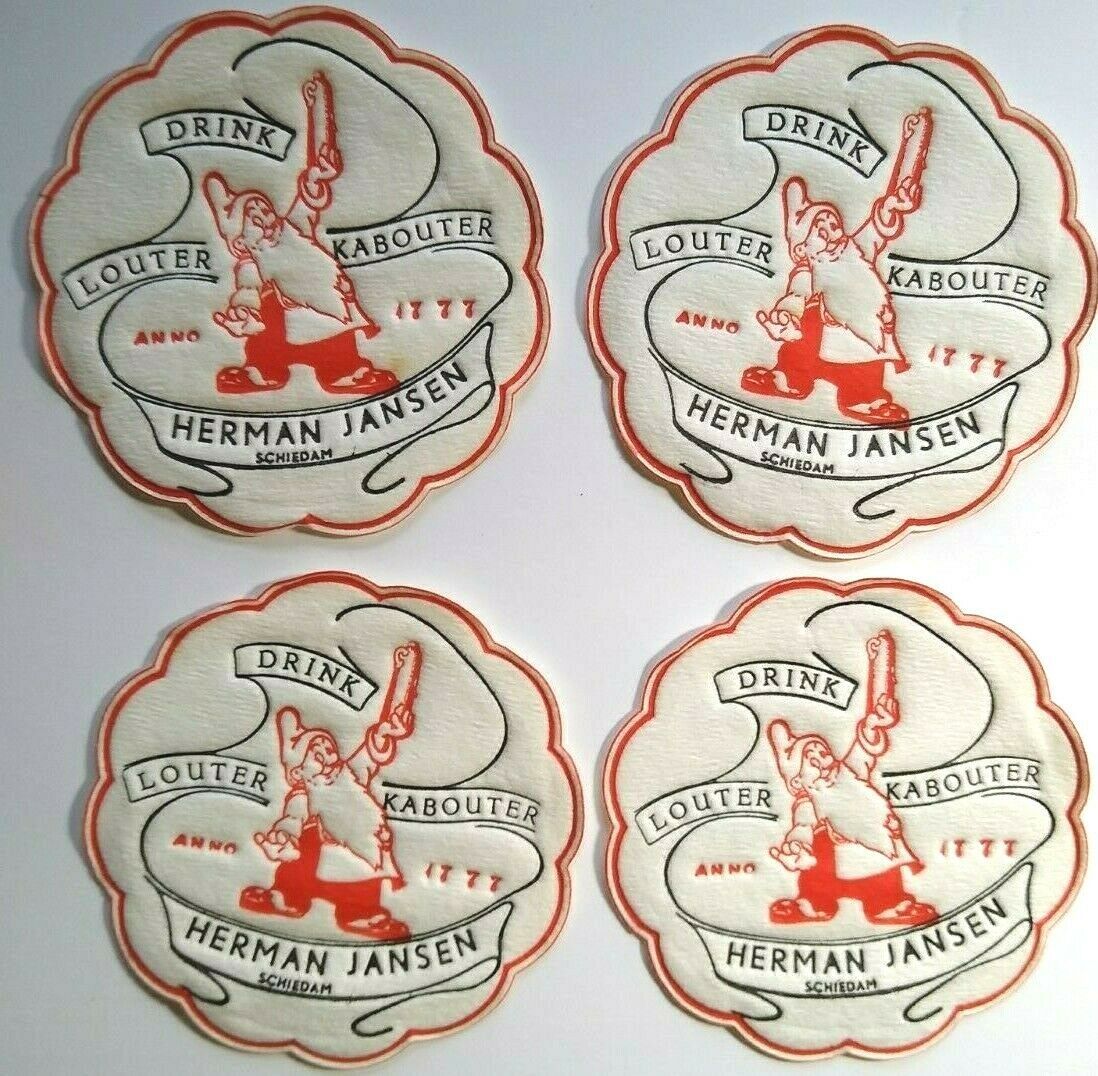 Gnome Dwarf Louter Kabouter Herman Jansen Fabric Drink Coasters 1950s ...