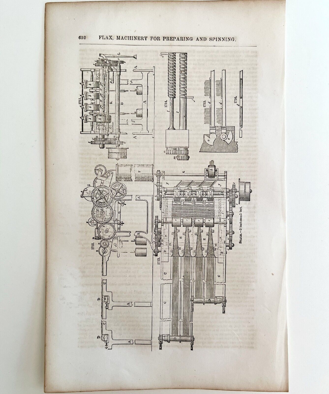 Flax Preparation Machine Woodcut 1852 Victorian Industrial Print ...