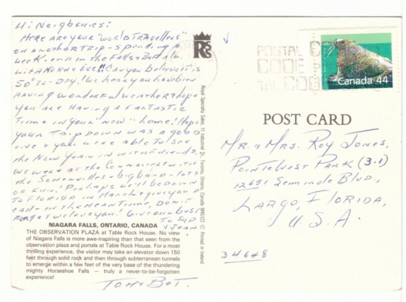 Observation Plaza, Table Rock, Niagara Falls ON, 1989 Chrome Postcard ...