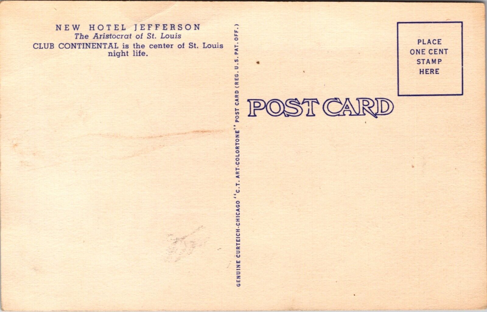 Linen Postcard Club Continental at Hotel Jefferson in St. Louis ...