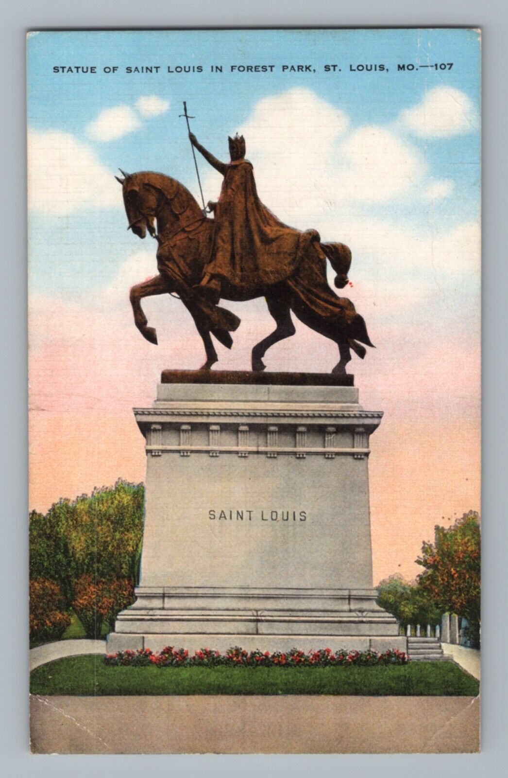 Saint Louis Statue Monument Forest Park Boston Massachusetts Vintage ...