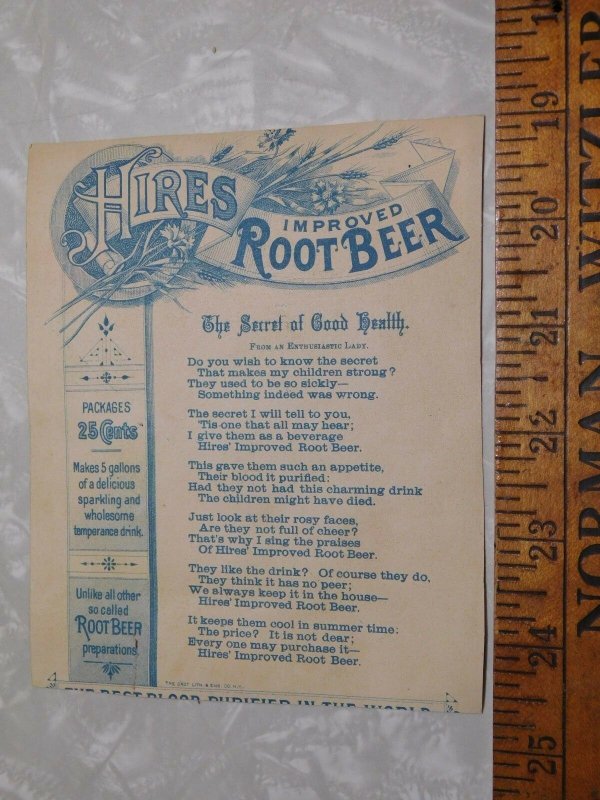 1880s Lovely Hire's Improved Root Beer Cute Girl W/ Hat Victorian Trade ...