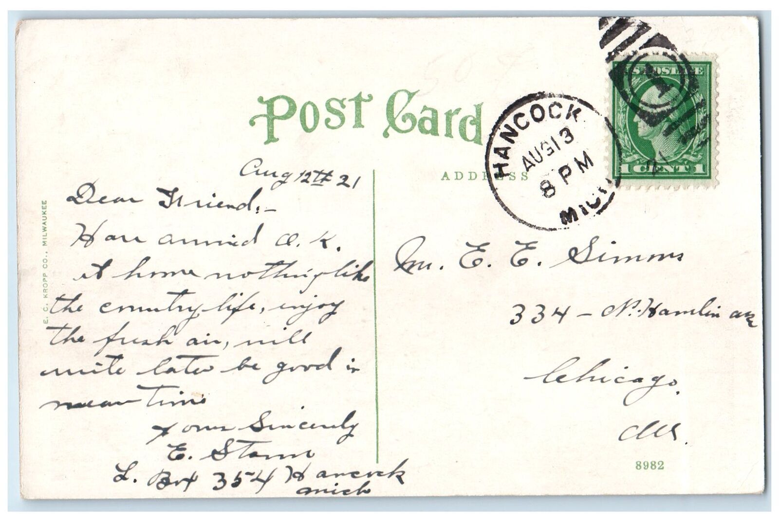 1921 Great Lakes Freighter Passing Draw Bridge View Hancock Michigan MI ...