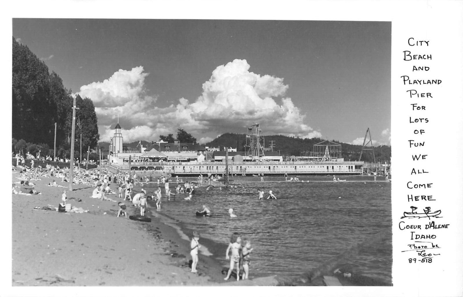 RPPC City Beach & Playland Pier COEUR D'ALENE Idaho 1950s Leo Photo ...