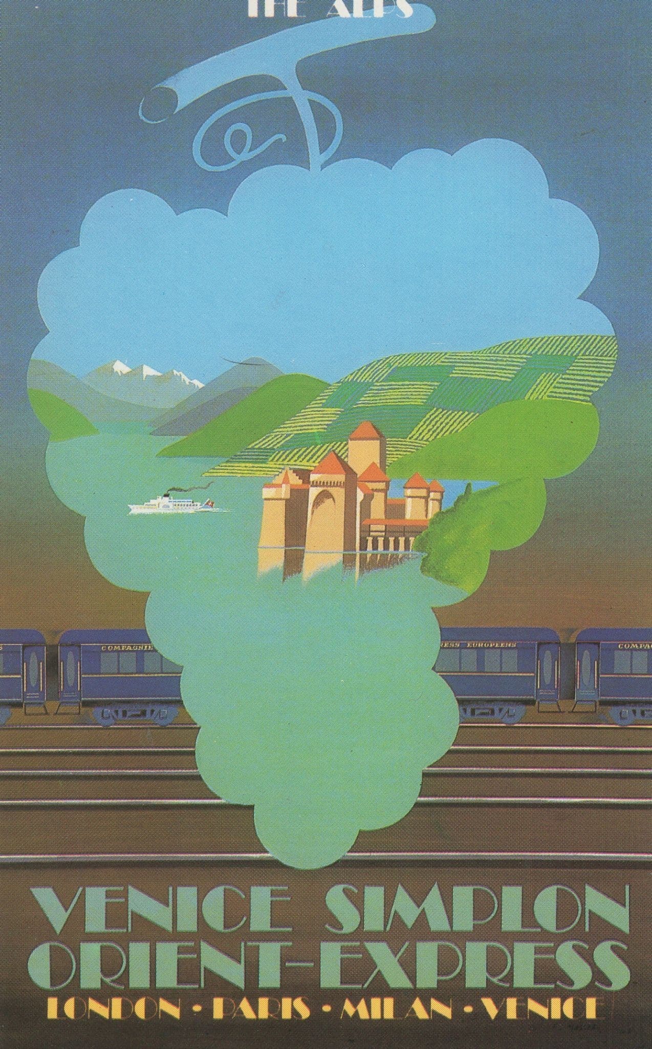 Orient Express Train in The Alps Art Deco Painting Poster Postcard ...