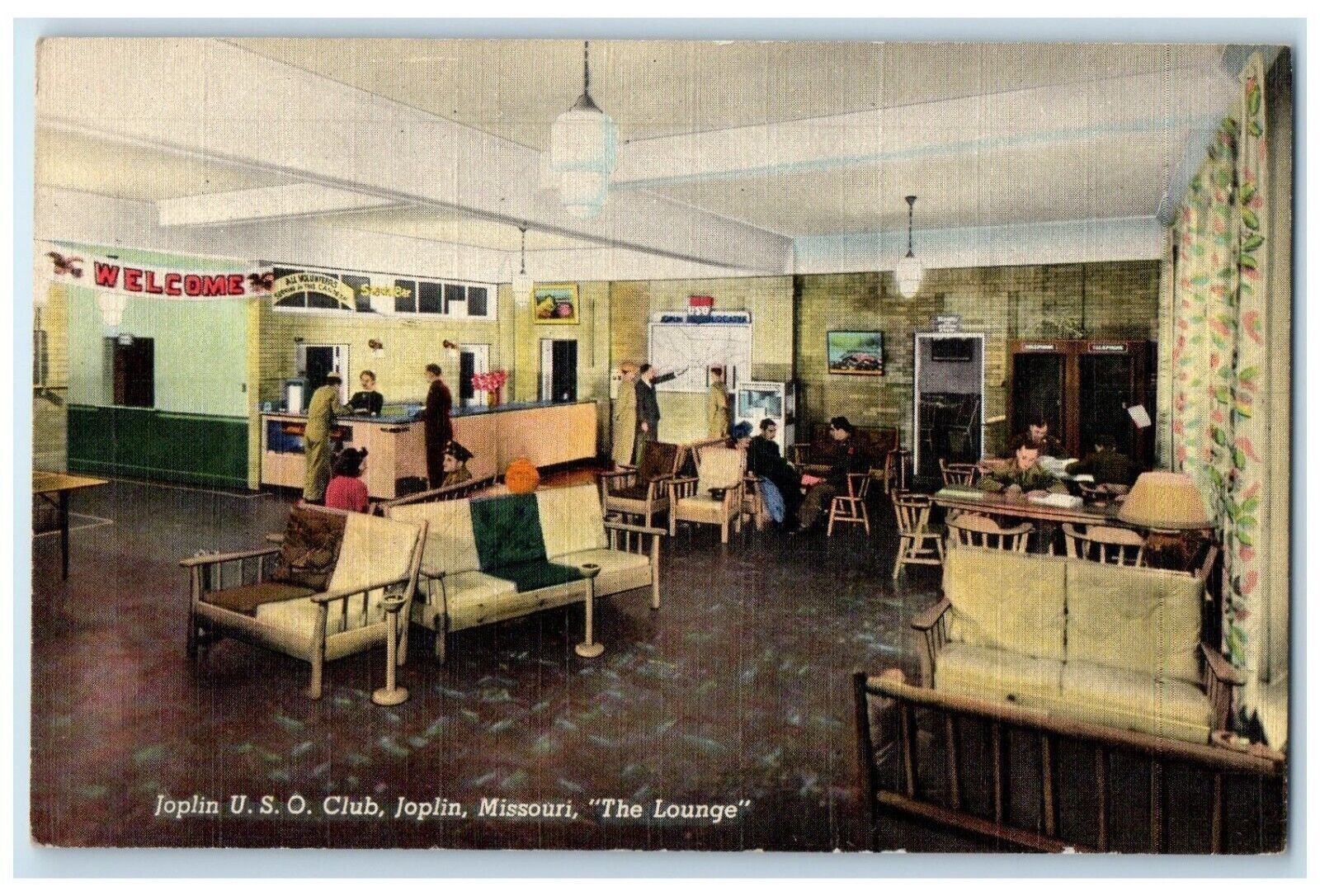 1943 Joplin USO Club The Lounge Interior View Joplin Missouri MO Posted ...