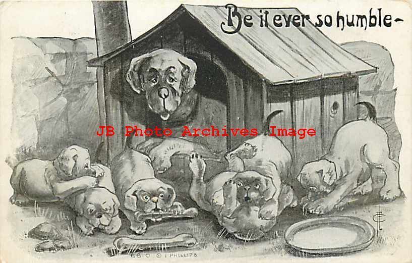 Signed FLC, Phillips No 6610, Be It ever So Humble, Dog with Puppies ...