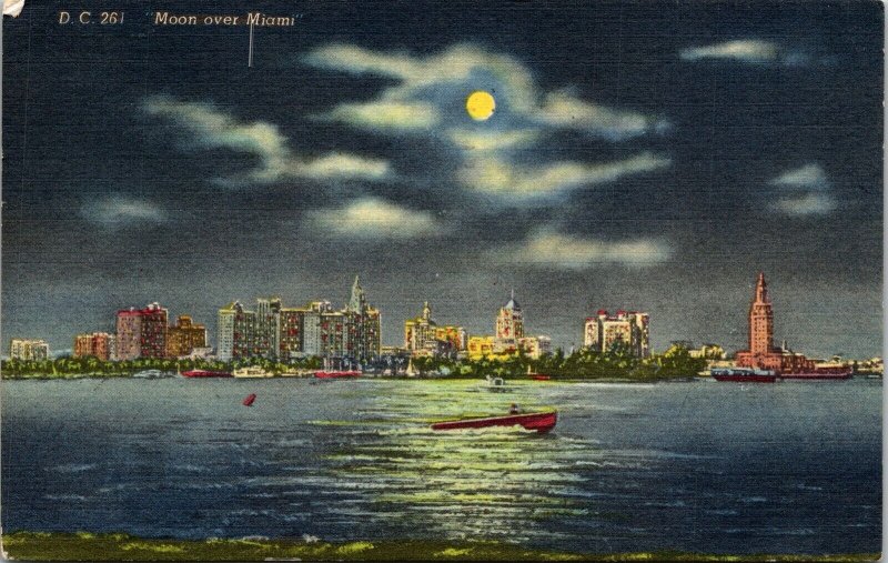 Moon Over Miami Night Scene Moonlight Wob Note Cancel Postcard | United ...