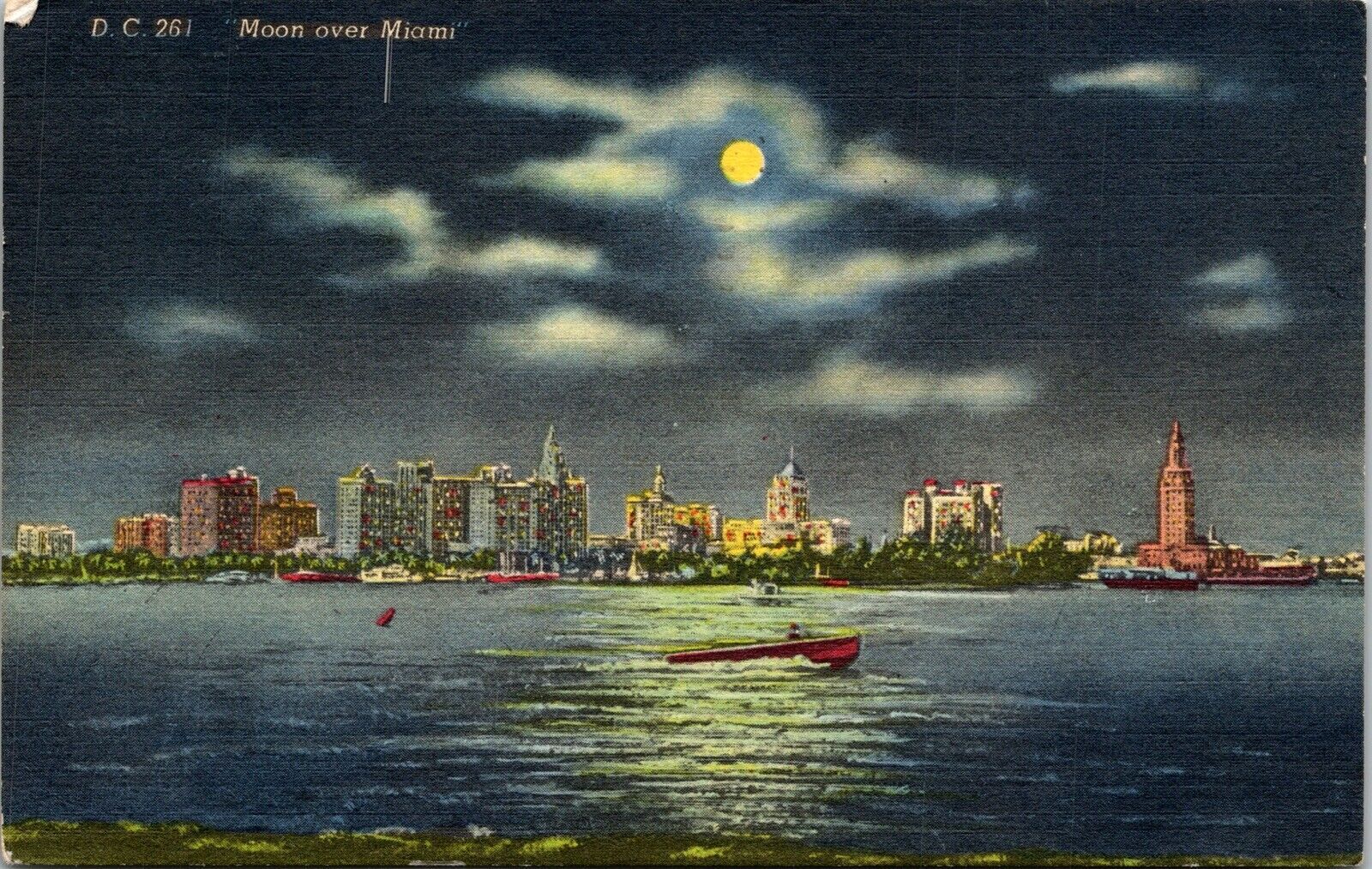 Moon Over Miami Night Scene Moonlight Wob Note Cancel Postcard | United ...