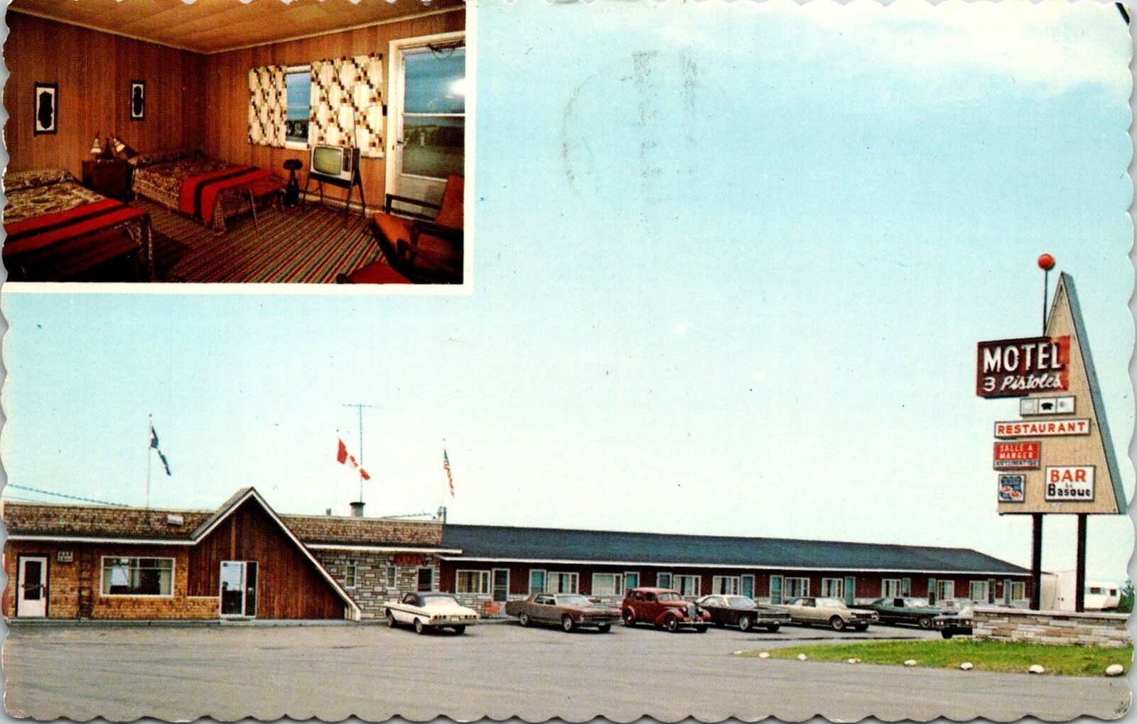 Vintage Postcard Motel 3 Pistols Quebec Canada Classic Cars 1960s ...