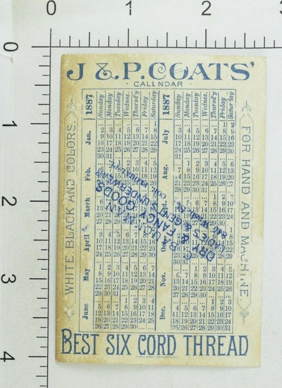 1887 J&P Coats Thread Calendar Girl Feeding Puppies Victorian Trade ...