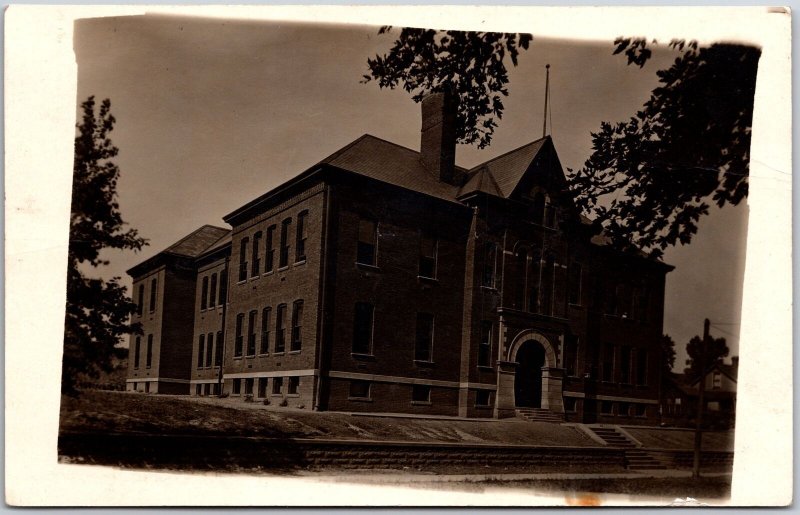 School Building Campus Along The Roadway Antique RPPC Real Photo ...
