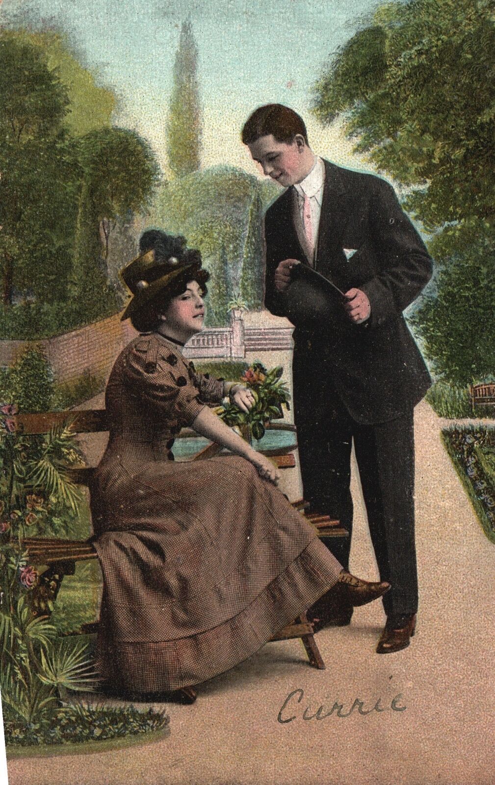 Vintage Postcard 1908 Gentleman Courting Beautiful Woman Wearing Dress ...