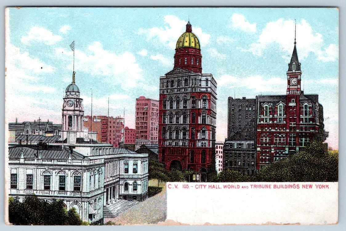 Pre-1908 City Hall World & Tribune Buildings New York City Antique ...