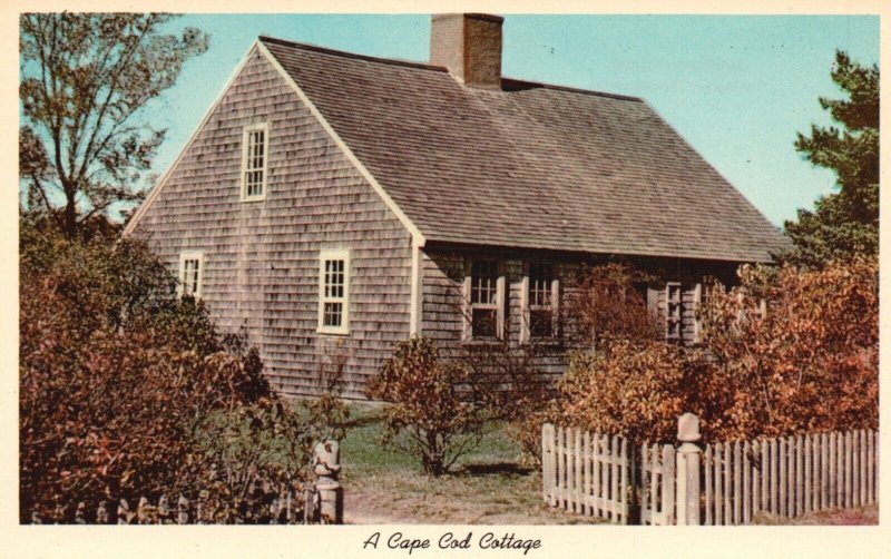 Postcard MA Cape Cod Cottage One of Oldest Unposted 1950 Chrome Vintage ...
