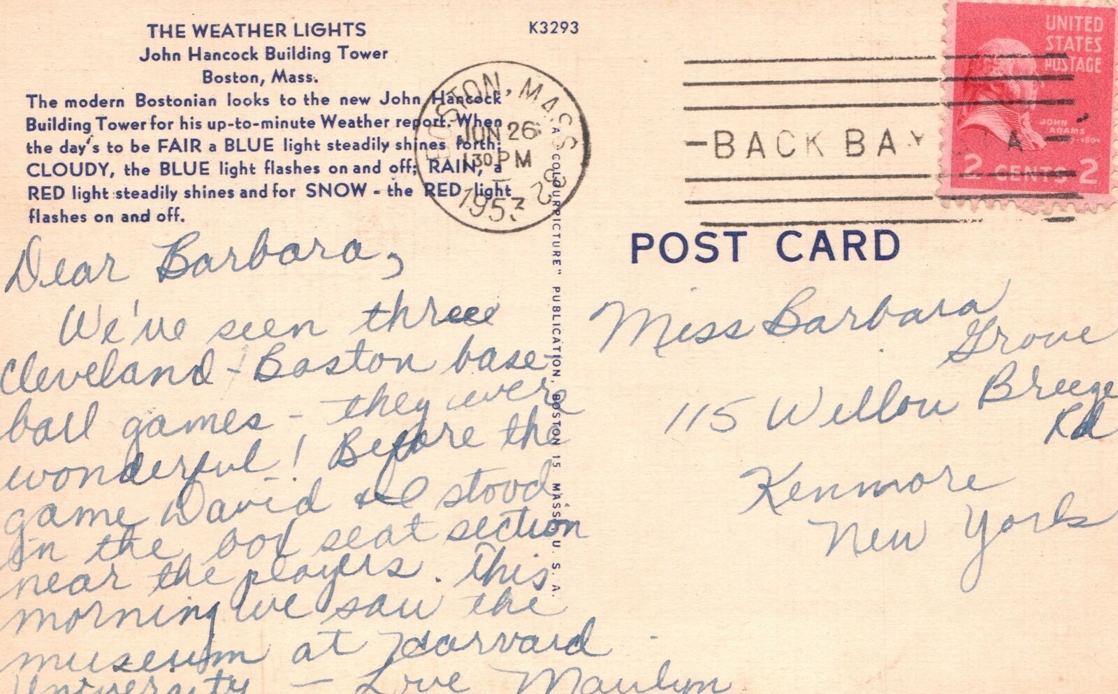 Vintage Postcard 1953 The Weather Lights John Hancock Bldg. Tower ...