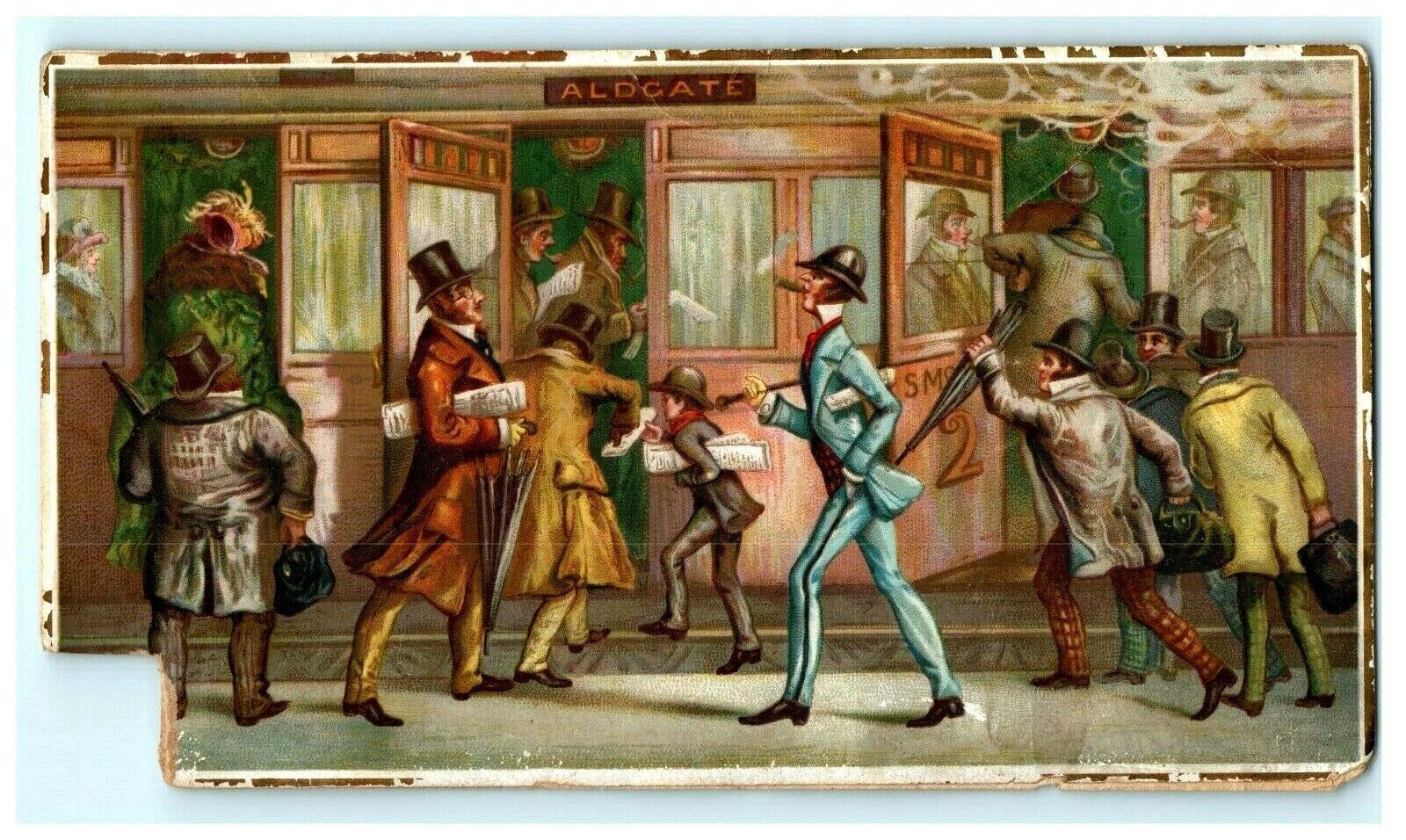1880's Victorian Scrap Card Aldgate Subway Train Crowd Man Smoking 7H ...