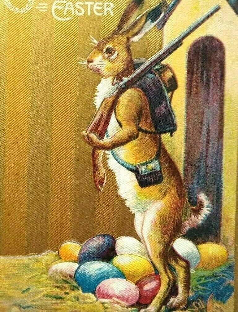 Antique Easter Postcard Anthropomorphic Humanized Rabbit Gun Rifle ...