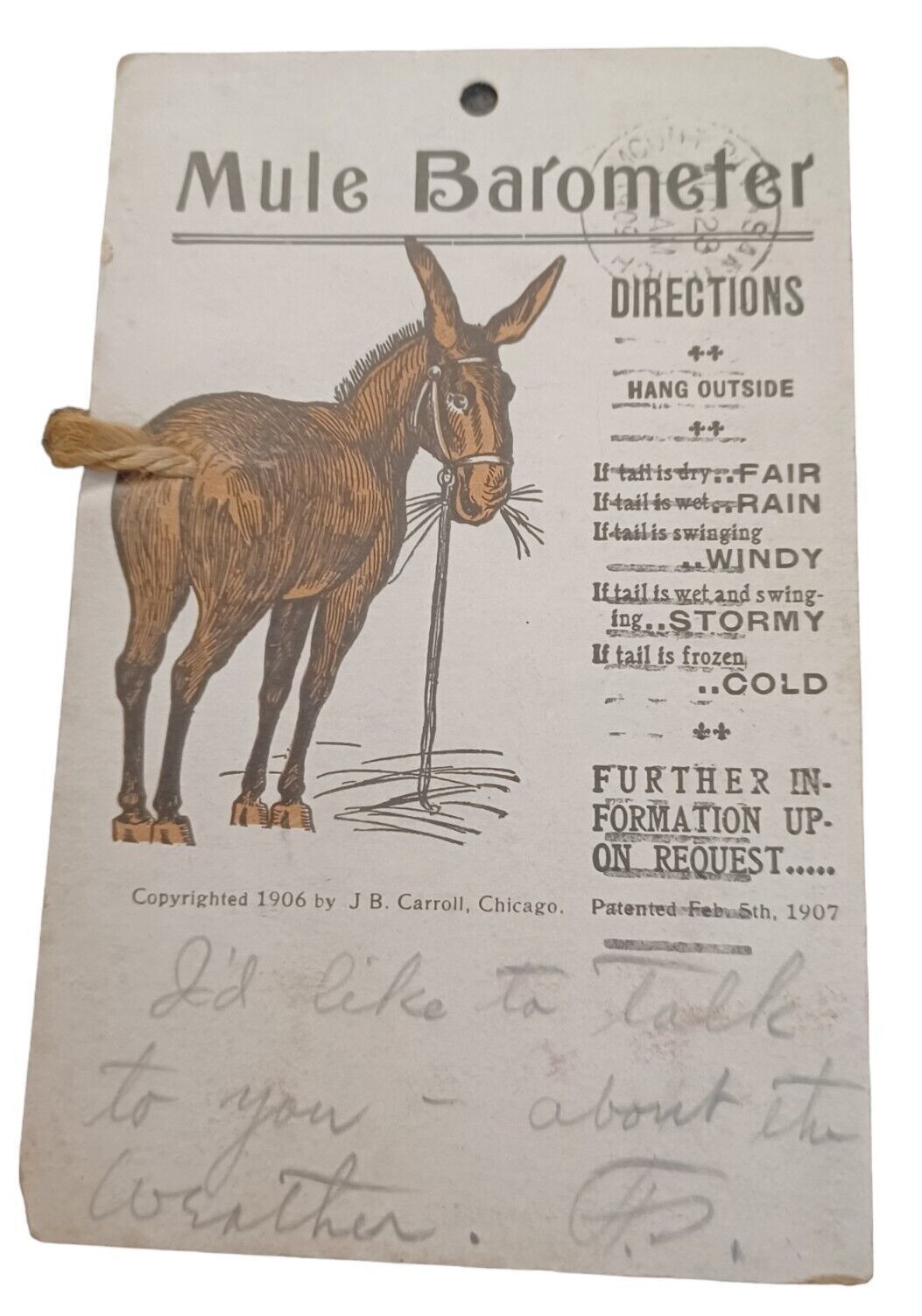 Mule Barometer Comic Add-On Applique Tail UDB Postcard S15 | Other ...