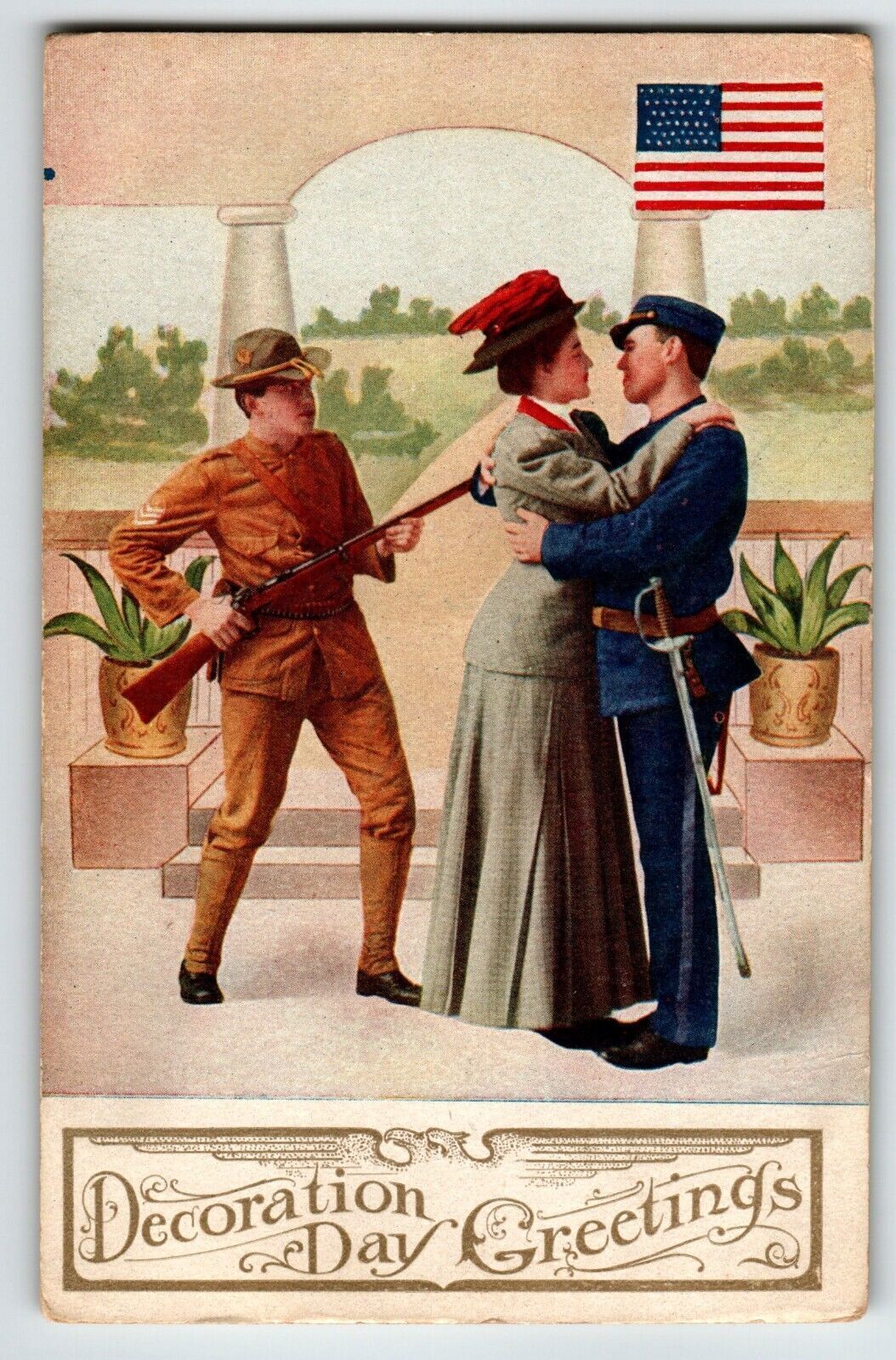Memorial Decoration Day Postcard Soldiers Victorian Women Rifle Sword ...