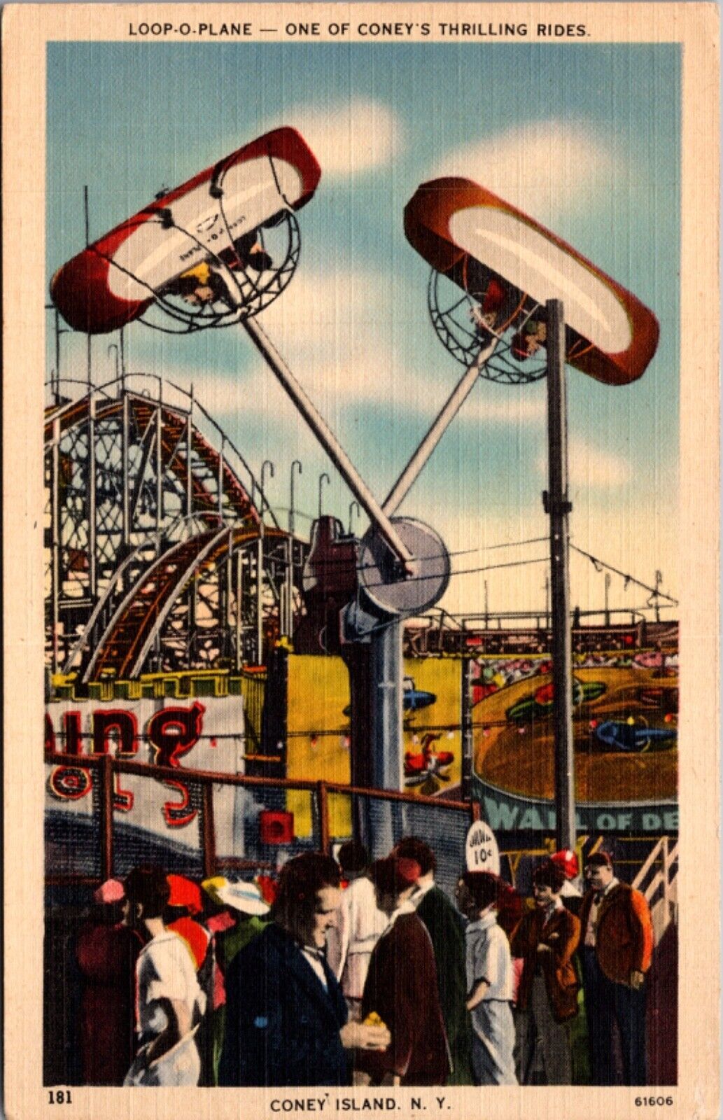 Linen Postcard Loop-O-Plane Trill Ride Amusement Park Coney Island, New ...