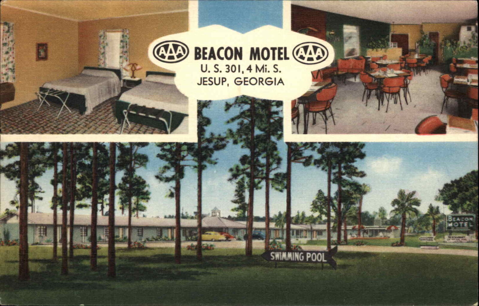 Jesup Georgia GA Beacon Motel Interior View c1940s-50s Linen Postcard ...