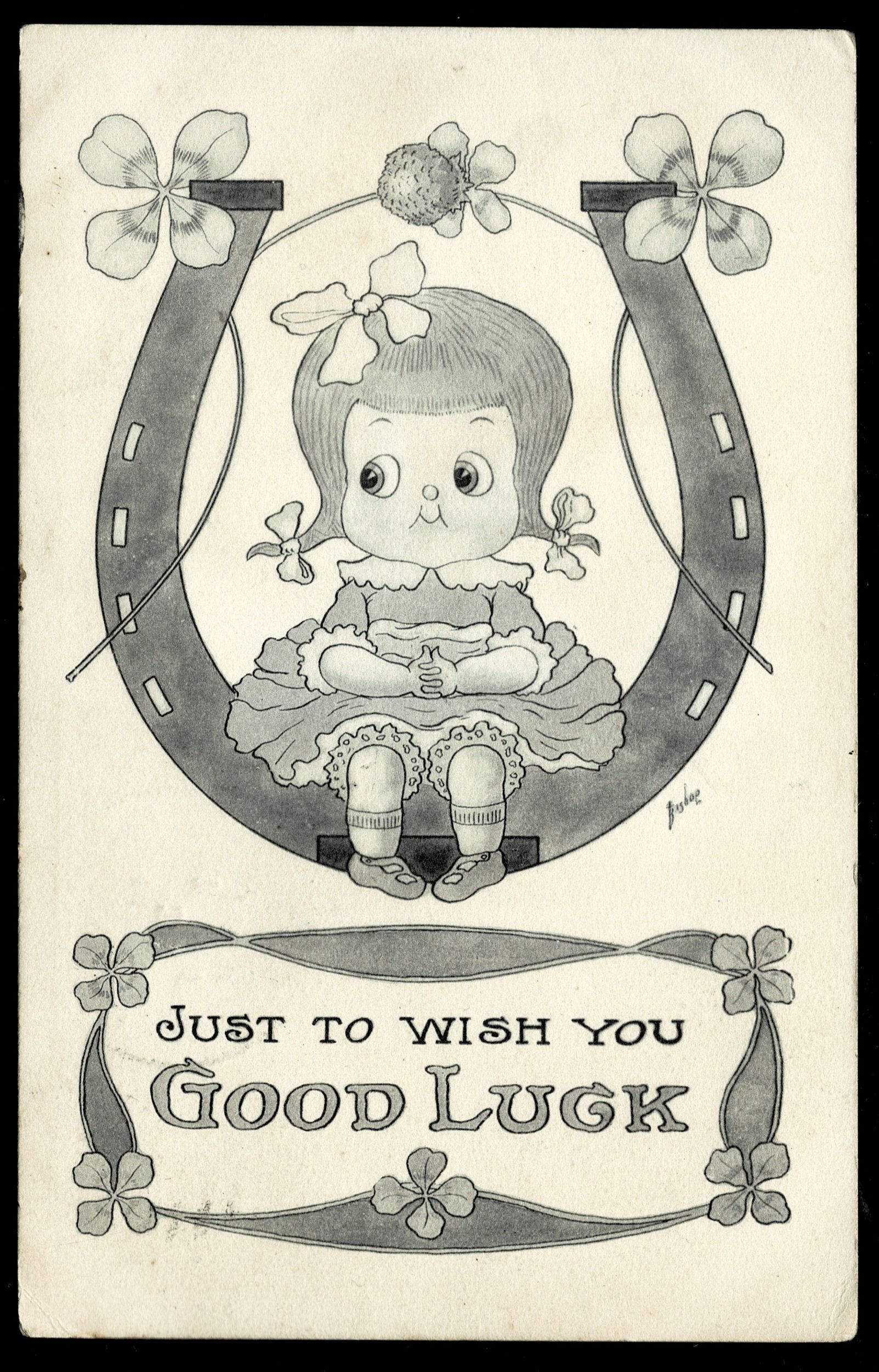 Good Luck Horseshoe Swing with little girl - signed Bishop - 1910 ...