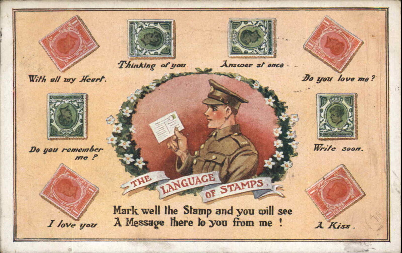WWI Language of Stamps Philately World War I Soldier Vintage Postcard ...