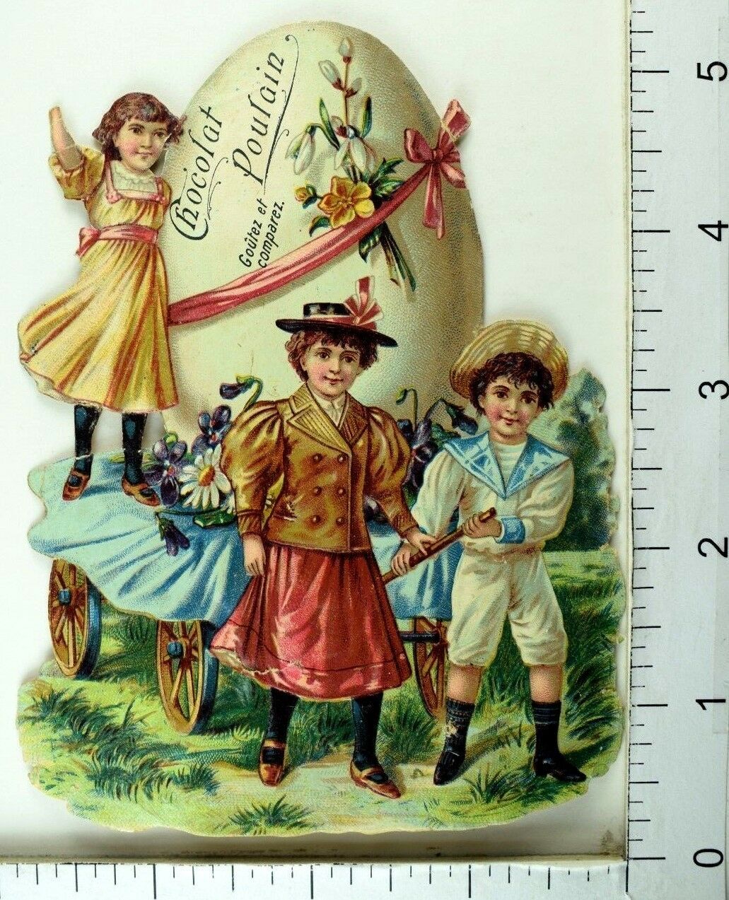 1880's Lovely Kids Pulling Cart w/ Giant Easter Egg Chocolat Poulain ...