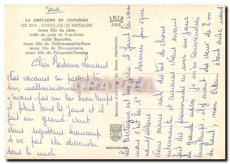 Postcard Modern Brittany in Brittany Colors Lace Girl Leon | Europe ...