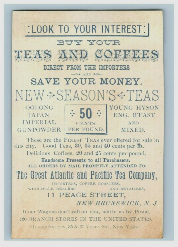 1880s A&P Tea Co. Coffees Oolong Japan Imperial Gunpowder Cute Baby ...
