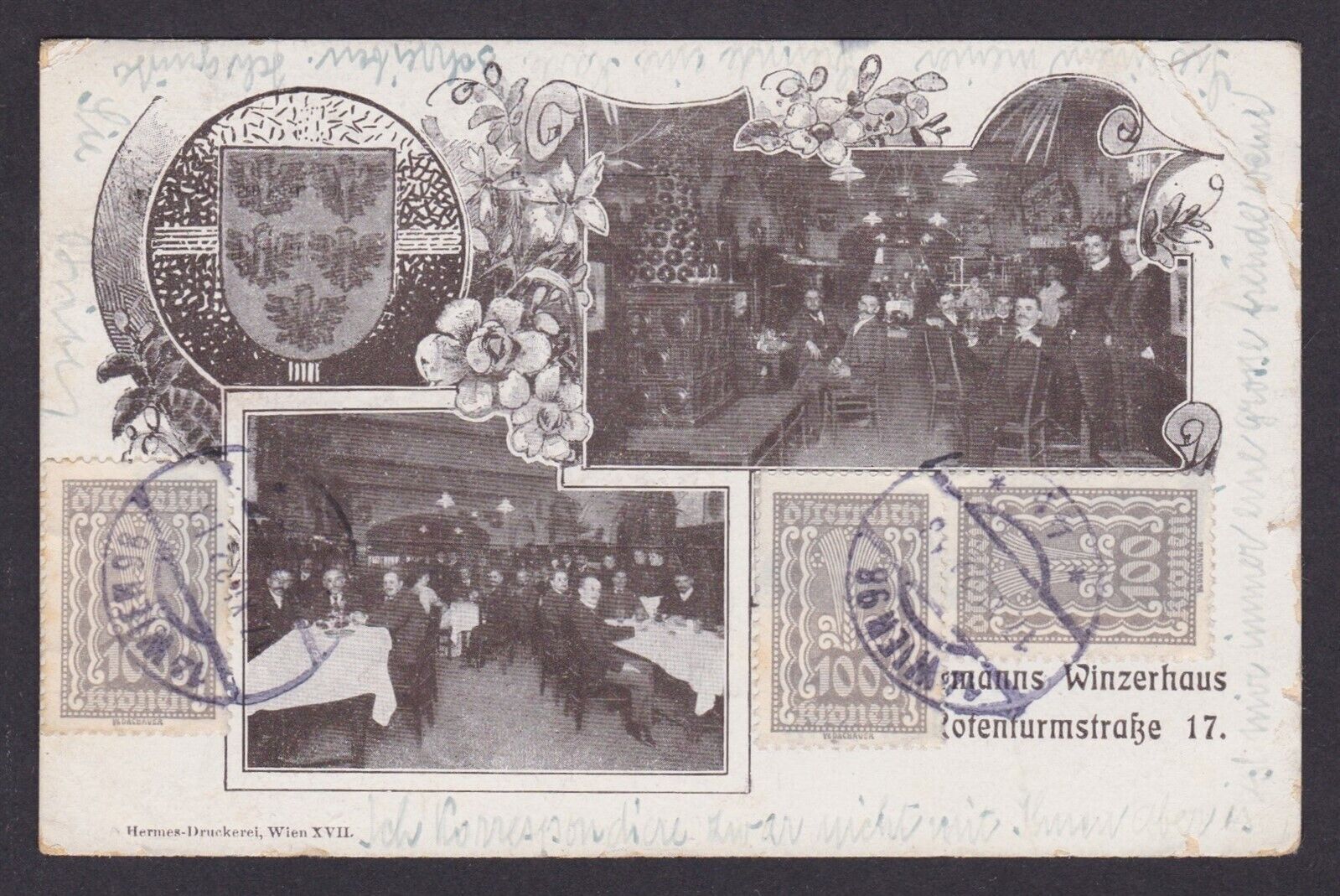 Vintage postcard, Austria Vienna, Winzerhaus Rotenturmstrasse 17 ...