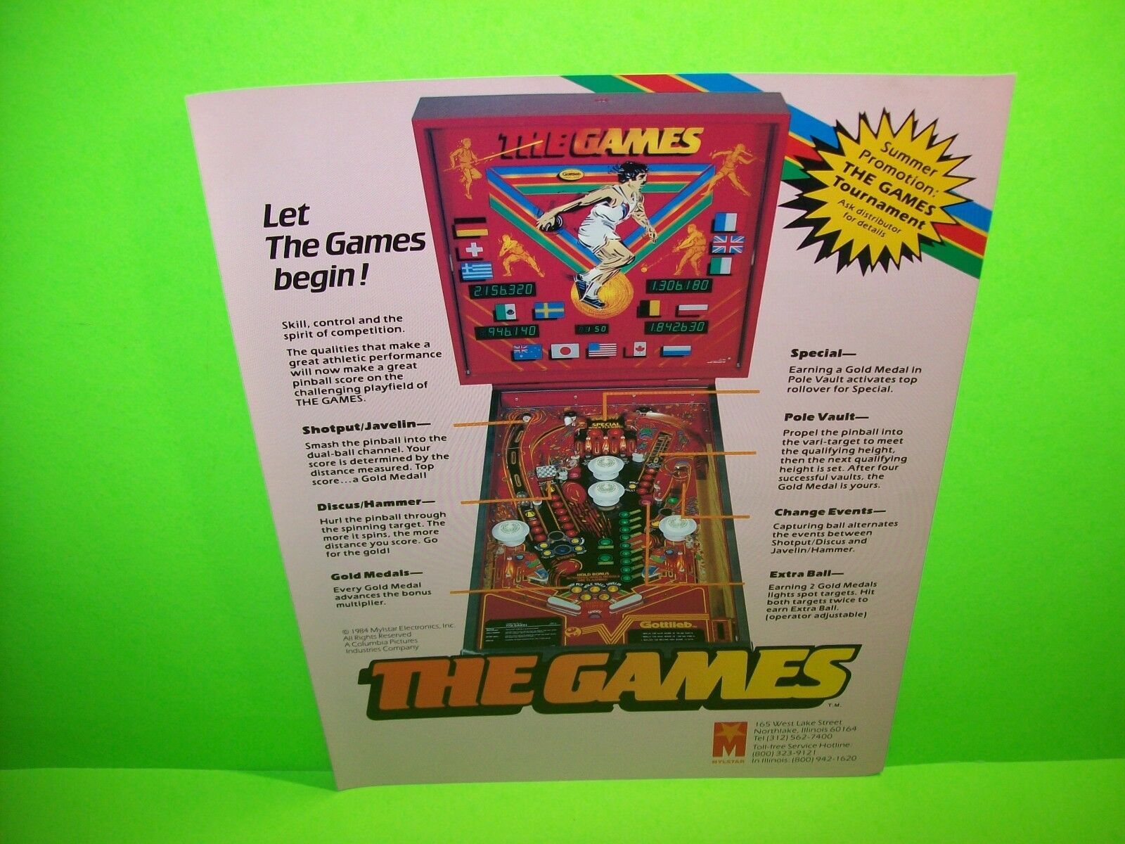 The Games Pinball Flyer Original 1984 Vintage Retro Game Art 8.5" x 11 ...