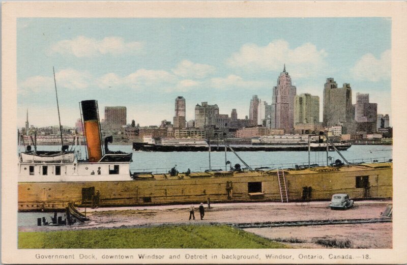 Windsor Ontario Detroit MI Government Dock Ships Unused PECO Postcard ...