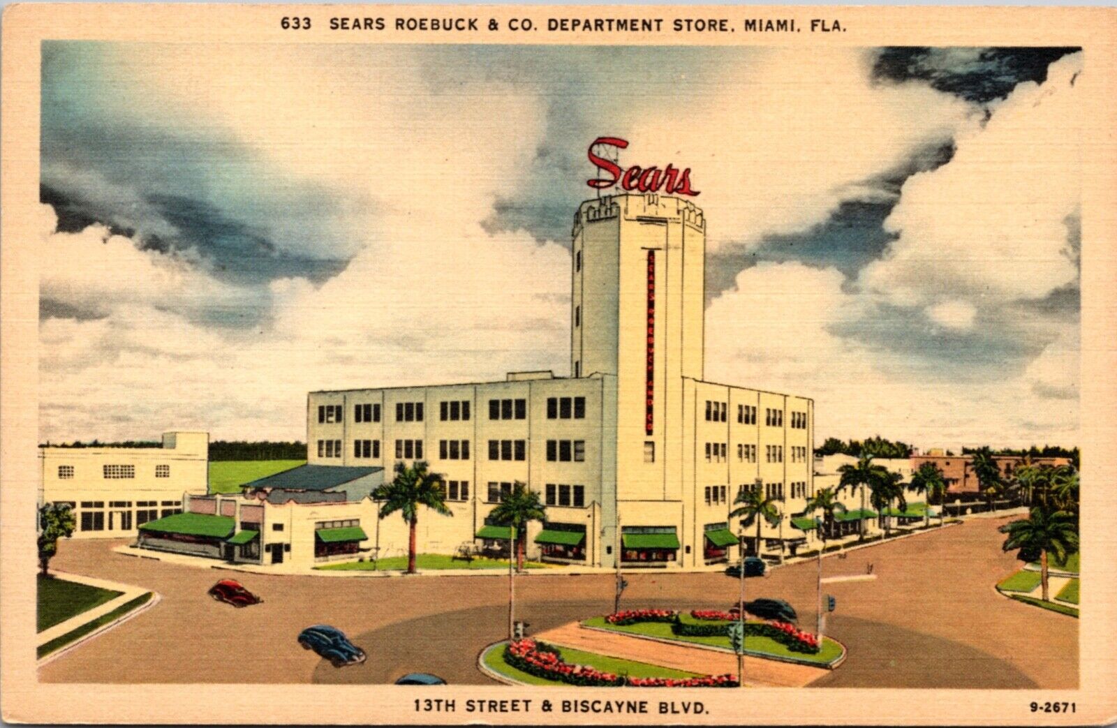 Linen Postcard Sears Roebuck & Co Department Store Miami, Florida ...