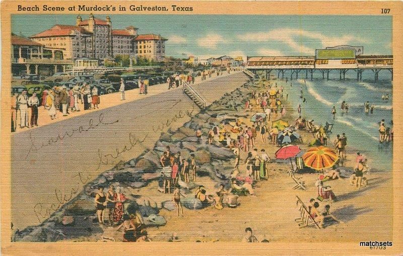 1945 Galveston Texas Beach Scene Murdocks Tichnor linen postcard 6083 ...