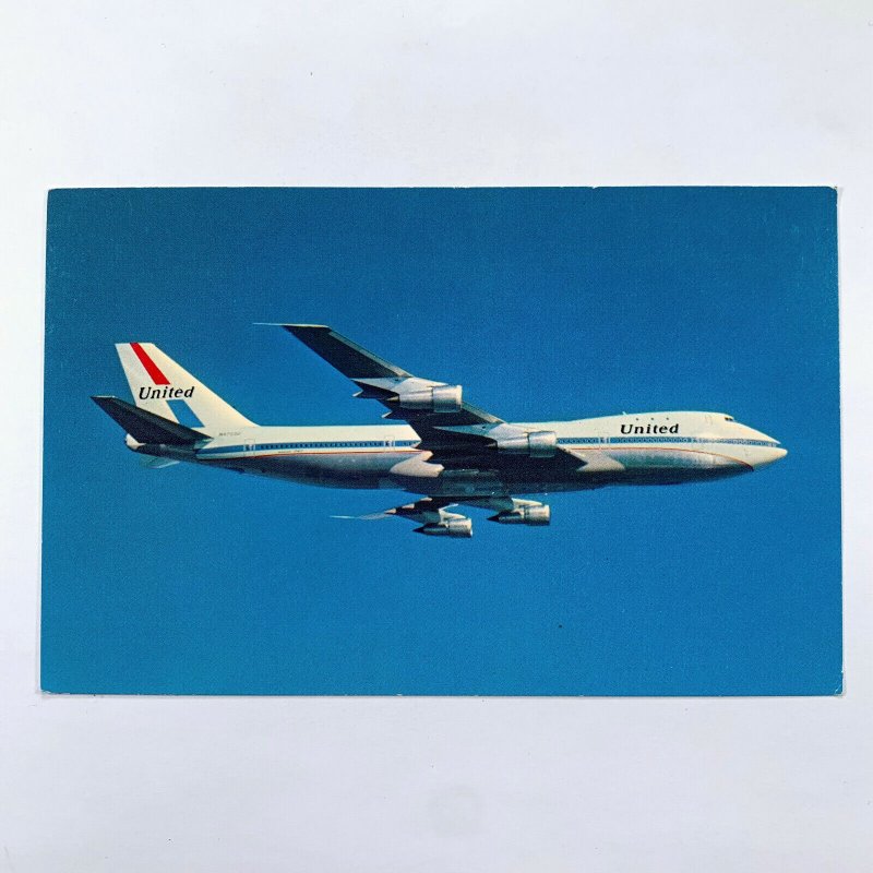 Postcard Airline Aviation Airplane United Jet Boeing 747 1970s Chrome ...