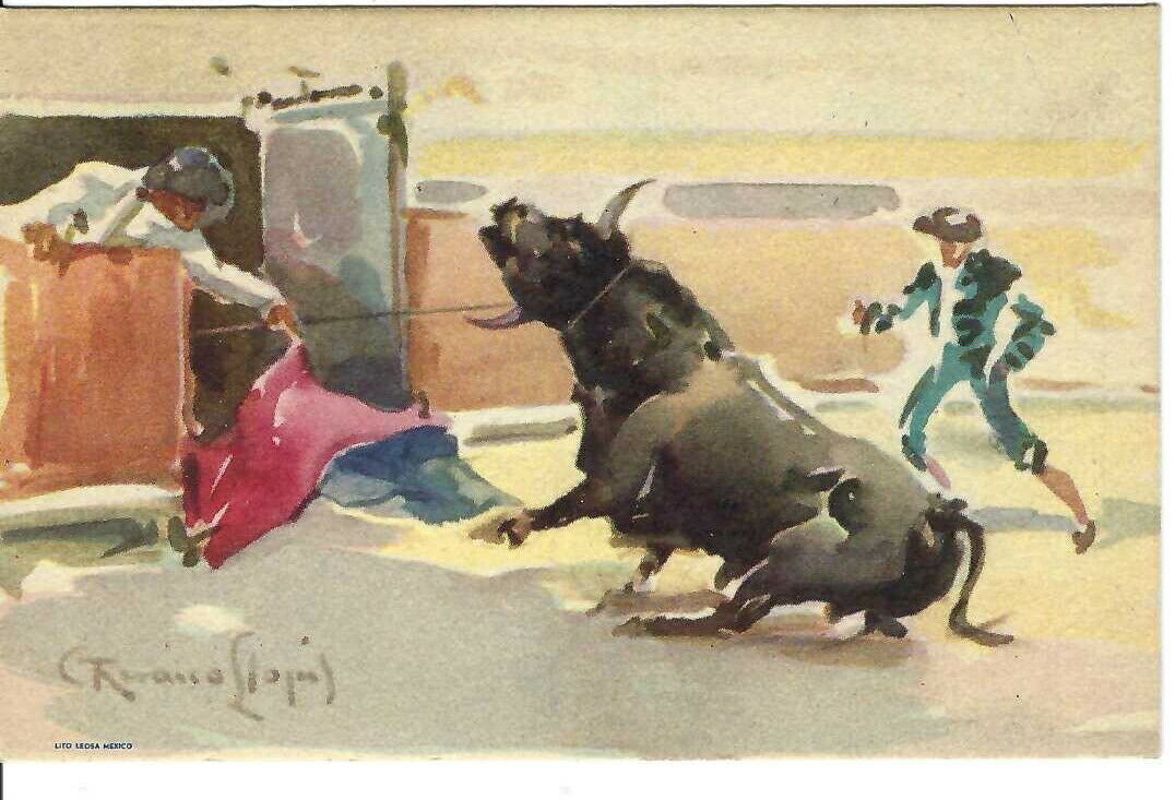CM-231 Mexico, The Bull Fight Artist Signed Matador Behind Wall Chrome ...