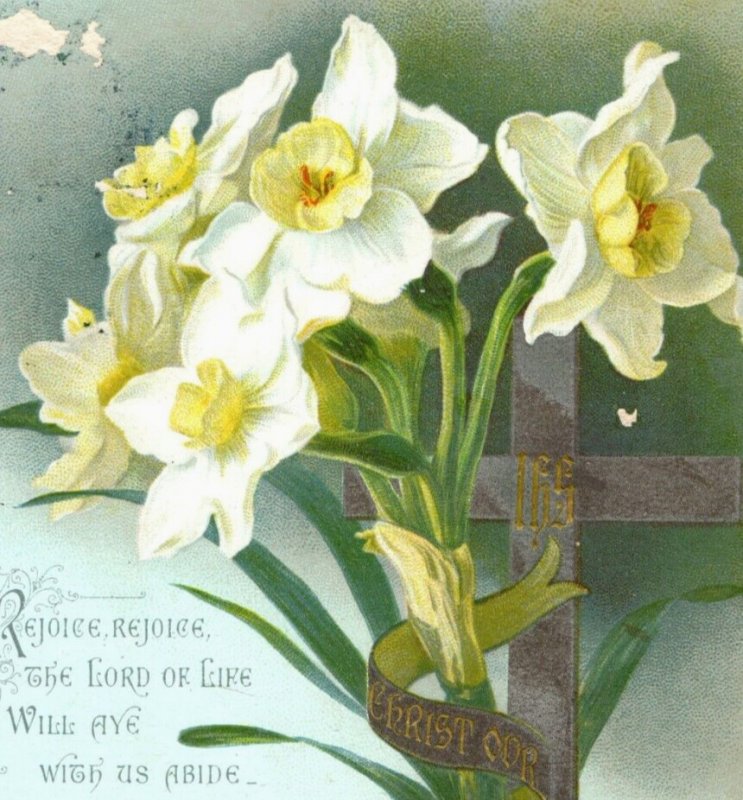 1880s Victorian Eater Passover Religious Card Daffodils Cross #A ...