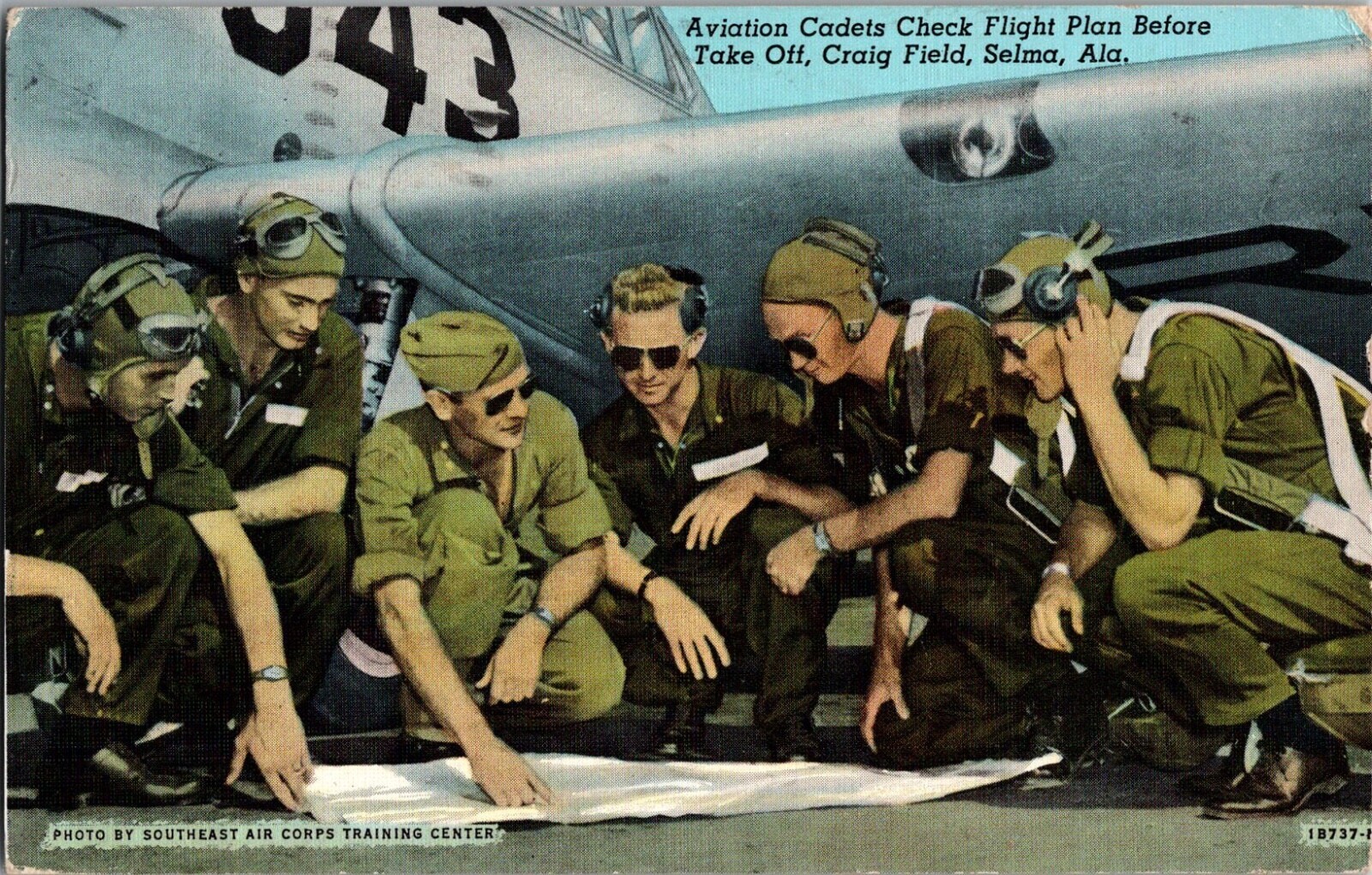 WWII Postcard Aviation Cadets Check Flight Plan Craig Field Selma ...