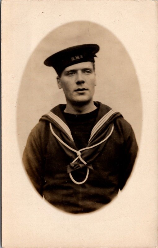 Real Photo Postcard British Royal Navy Sailor H.M.S. Hat Her/His ...