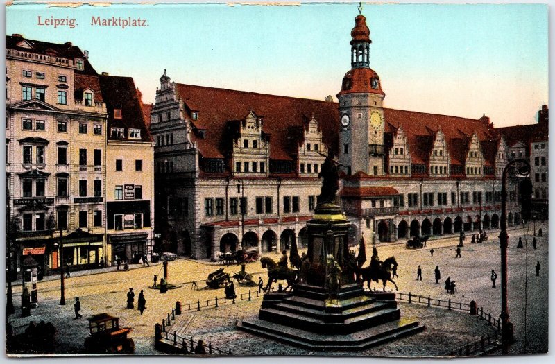 Vintage Postcard Street Scene on the Market Square Plaza Leipzig ...