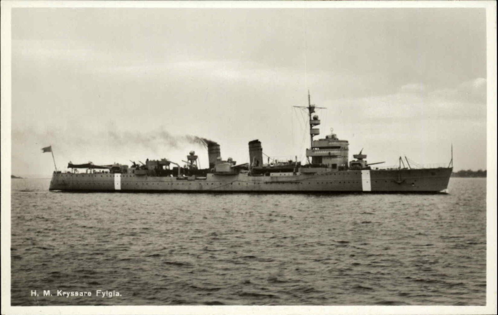 British Battleship HMS Kryssare Fylgia Vintage Real Photo Postcard ...
