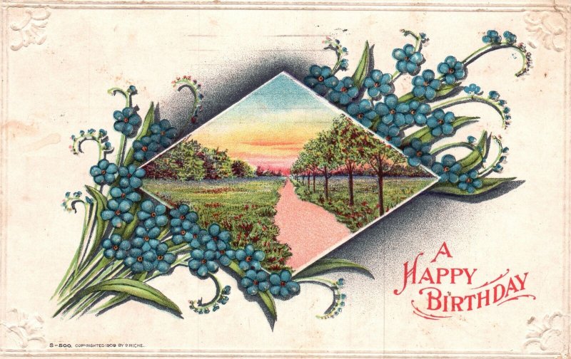 Vintage Postcard 1911 A Happy Birthday Landscape Diamond Card Blue Flax ...