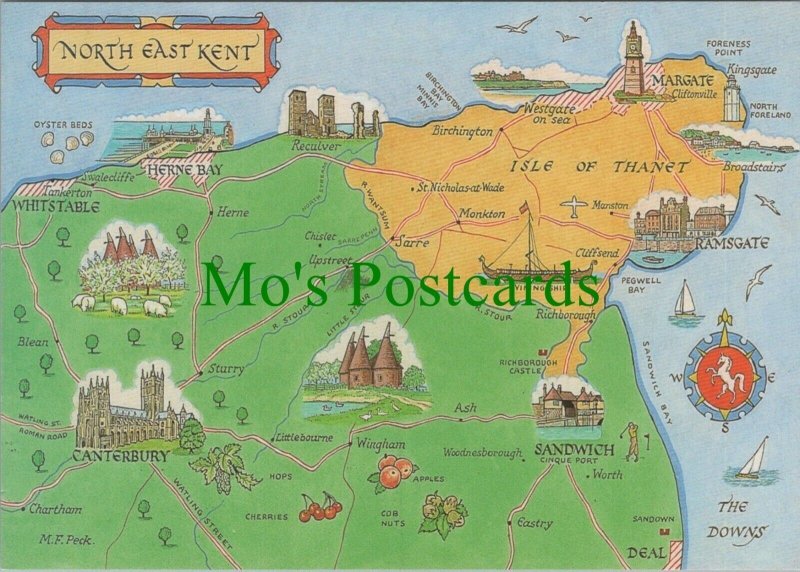 Maps Postcard - Map Showing North East Kent, Isle of Thanet RR14092 ...