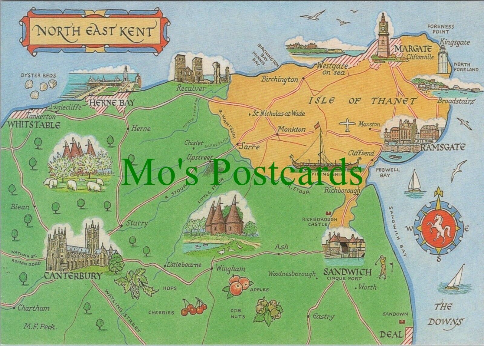 Maps Postcard - Map Showing North East Kent, Isle of Thanet RR14092 ...