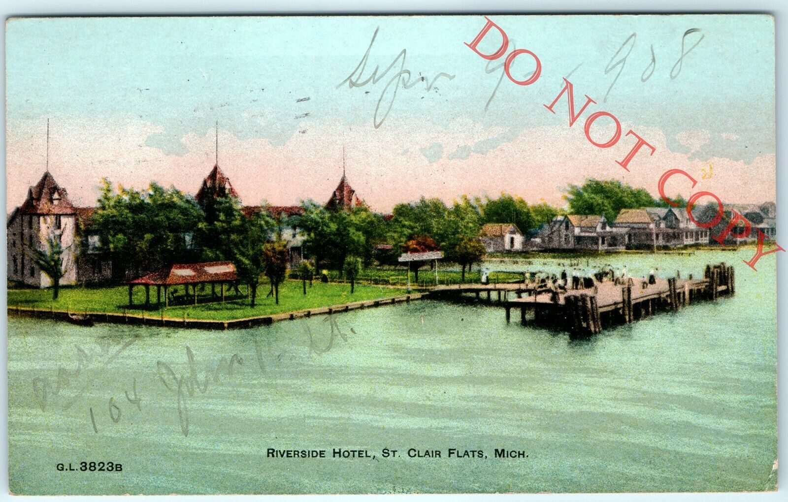 1908 St Clair Flats, MI Rotograph Photo Resort Riverside Hotel Dock ...